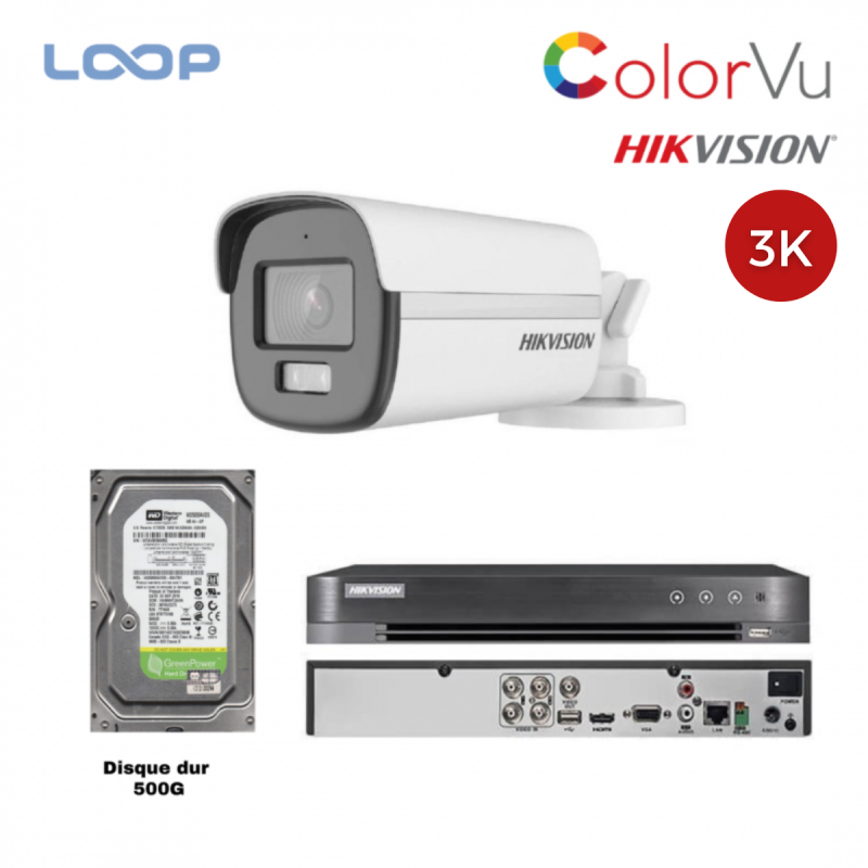 Kit 1 caméra de surveillance Hikvision ColorVu 3K