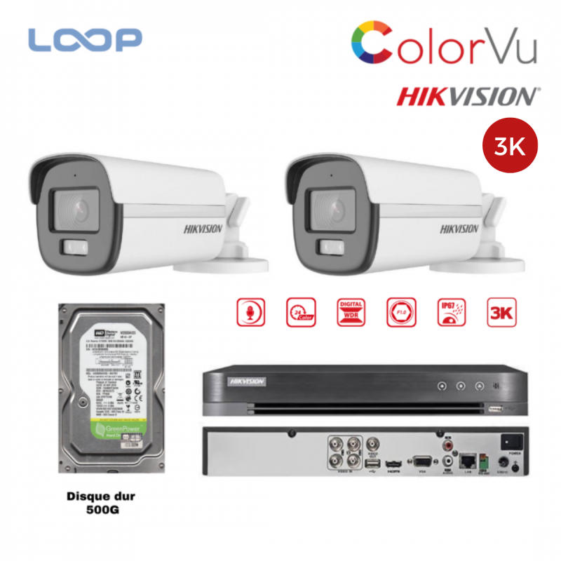 Kit 2 Caméras de surveillance Hikvision ColorVu 3K