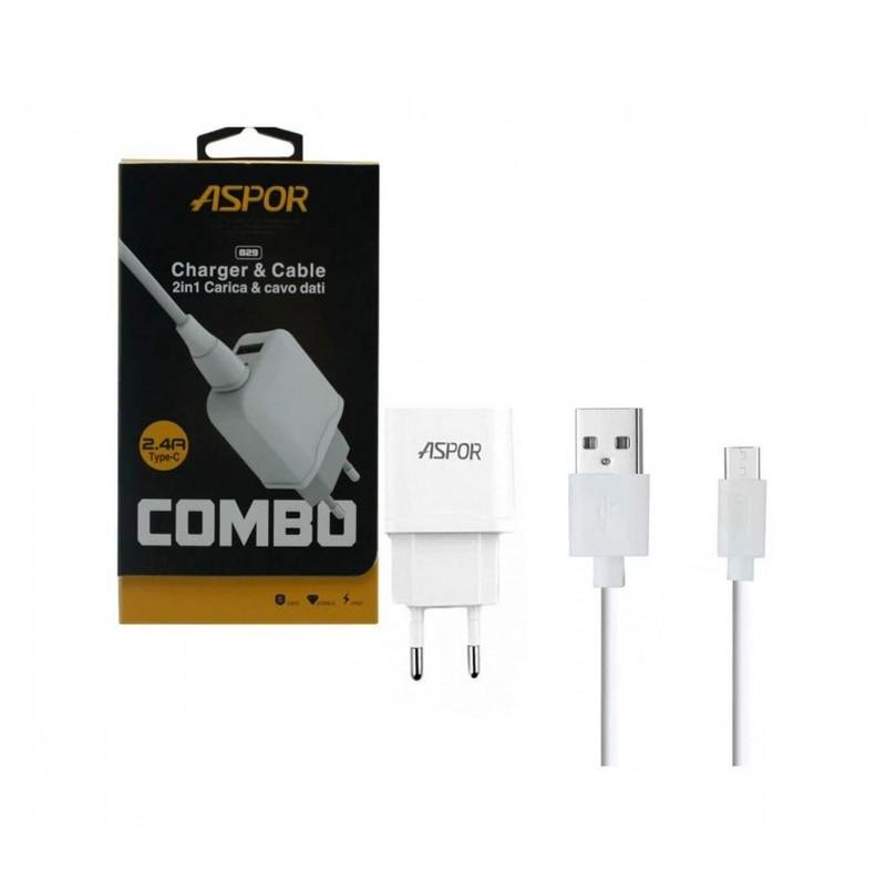 Chargeur Type C ASPOR 2 Ports 2.4A Blanc - Bas Prix Tunisie